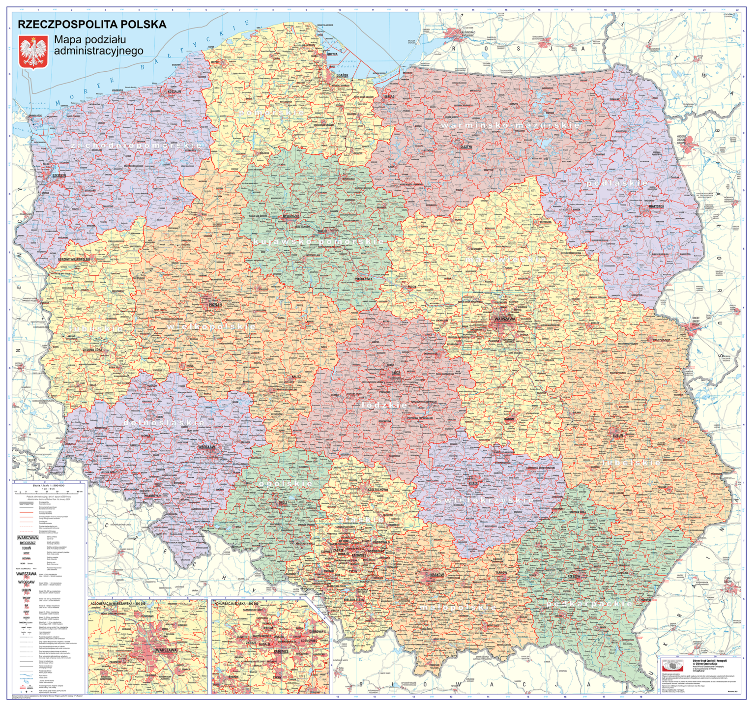 Zaktualizowana mapa administracyjna Polski w skali 1:500 000 ...
